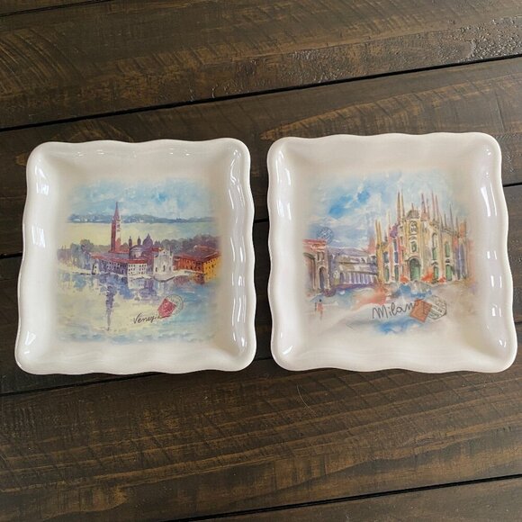 Dining | 2 Tuscan Table Made In Italy 7 Square Plates Bread Salad ...